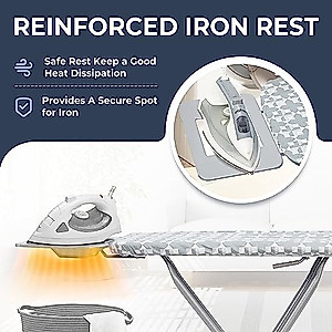 STO STO Ironing Board 45" x 14" with Iron Holder, Adjustable Height 29" to 36", Full Size Foldable Iron Board with Silver Coated Cotton Removable Cover, Sturdy Steel Frame and Legs, Grayish Blue Plaid