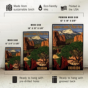 Lantern Press 10x15 Inch Wood Sign, Ready to Hang Wall Decor, Pikes Peak from Garden of the Gods, Colorado