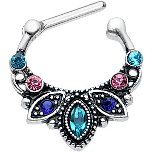 Body Candy Womens 16G 316L Steel Septum Jewelry Pink Blue Accent Festive Daith Tragus Cartilage Clicker 3/8"