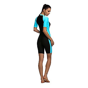 Swimsuit for Women Belloo Short-sleeve Surfing Suit Sun Protection, Lightblue, Large
