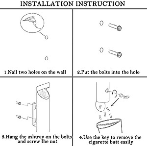 Wall Mounted Outdoor Stainless Steel Cigarette Butt Receptacle (Black, 1pcs)