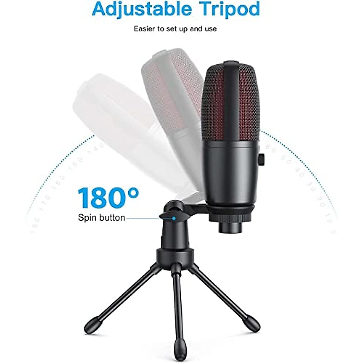 TECURS USB Microphone Condenser, PC Microphone Kit for Computer, Streaming Mic with Adjustable Boom Arm, Gaming,Microphone for Podcast, Twitch, YouTube, PS4, PS5