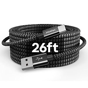 CLEEFUN Long USB C Cable, [26ft/8m] USB A 2.0 to Type C Cable Nylon Braided Charging Cord Compatible with PS5 Controller, Switch, Galaxy Note, Mo-to, & More USB-C Phone Tablet Camera Charger