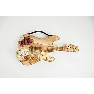 Guitar shaped cutting board wood for kitchen, Wooden serving platter charcuterie cheese board, Guitar accessories gifts, Ashwood Butcher Block, Unique guitar body music lover gift for men