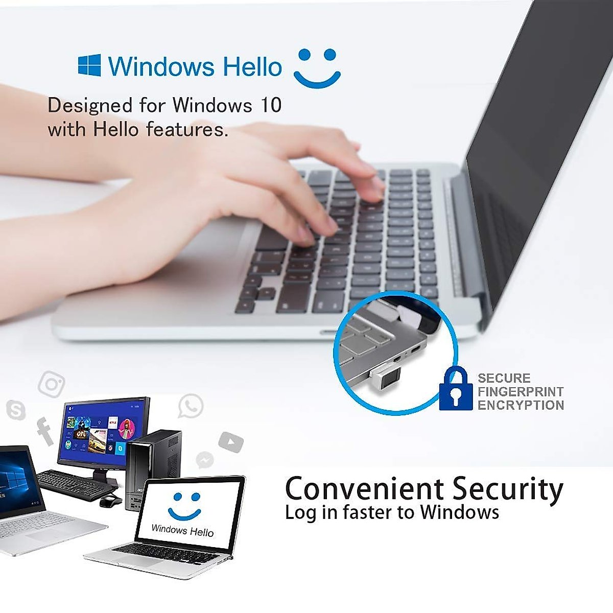 ARCANITE USB Fingerprint Reader for Windows 11/10 Hello Desktop, Laptop, 0.05s 360-Degree Sensor Security Device Login, Security Lock