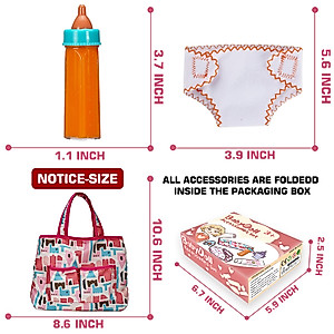 14 Pack Baby Doll Accessories, Baby Doll Feeding and Caring Set Includes Diaper Bag, Doll Diapers, Magic Bottle, Changing Mat for Girl Toddler Kid, Babies Pretend Play Set for Birthday Gift Christmas