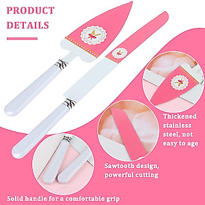 Oppaxf Cake Knife and Server Set, Pink Birthday Cake Knife and Cake Server, Stainless Steel Serrated Blade Cake Cutter, Novel Cake Cutting Set for Birthday Parties, Daily Meals, Wedding, Set of 2