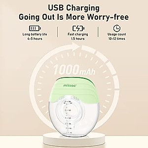MISSAA Wearable Breast Pump, High Efficient Hands Free Pumps with 3 Modes & 8 Levels of Longest Battery LED Display, Double Portable Electric Breast Pump Fits for Most Size (13-26mm), Green