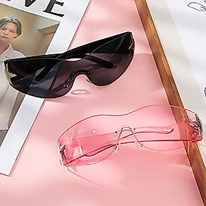 loraleo 2 Pairs Y2K Sunglasses for Women Men, Trendy Shield Wrap Around Sun Glasses, Rimless Star Sunglasses, Oversized Frameless Glasses Shades