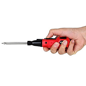 HYBRO Rechargeable Cordless 3.6V Screwdriver Set, Electric and Manual Battery Powered Professional and Home Improvement Tool - Max 10N.m Torque, 4pcs Magnetic Bits, USB Charge, LED Light - H300Q (Red)
