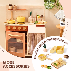 Tiny Land Play Kitchen Set, Toddler Kitchen with Cutting Food Set, Wooden Kitchen Sets for Kids, Farm Style Toy Kitchen Playset, Best Gift for Girls and Boys