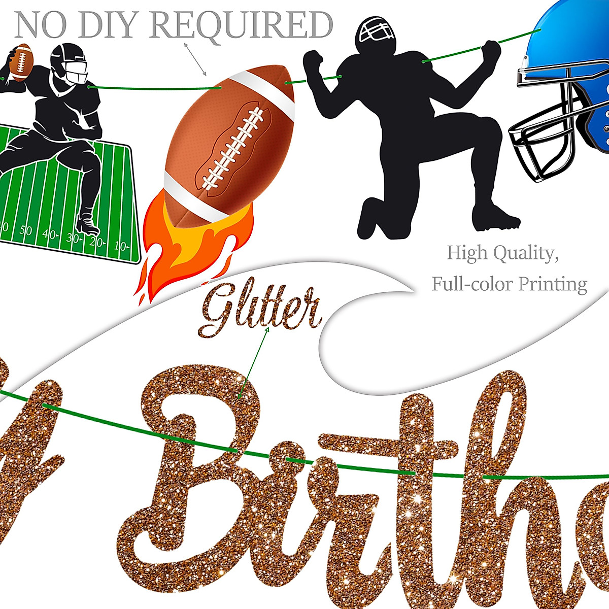Football Happy Birthday Banners Football Themed Birthday Party Decoration Rugby Player Cutout Banner 2Pcs Football Party Decoration for Football Baby Shower Supplies