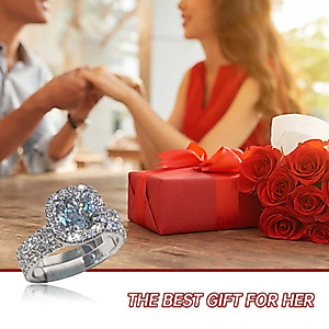 SWEETSHION 2PCS Couple Diamond Rings, Luxury Microinlaid Diamond Rings Kit Engagement Jewelry Womens Wedding Band Ring Set (Silver, 9)