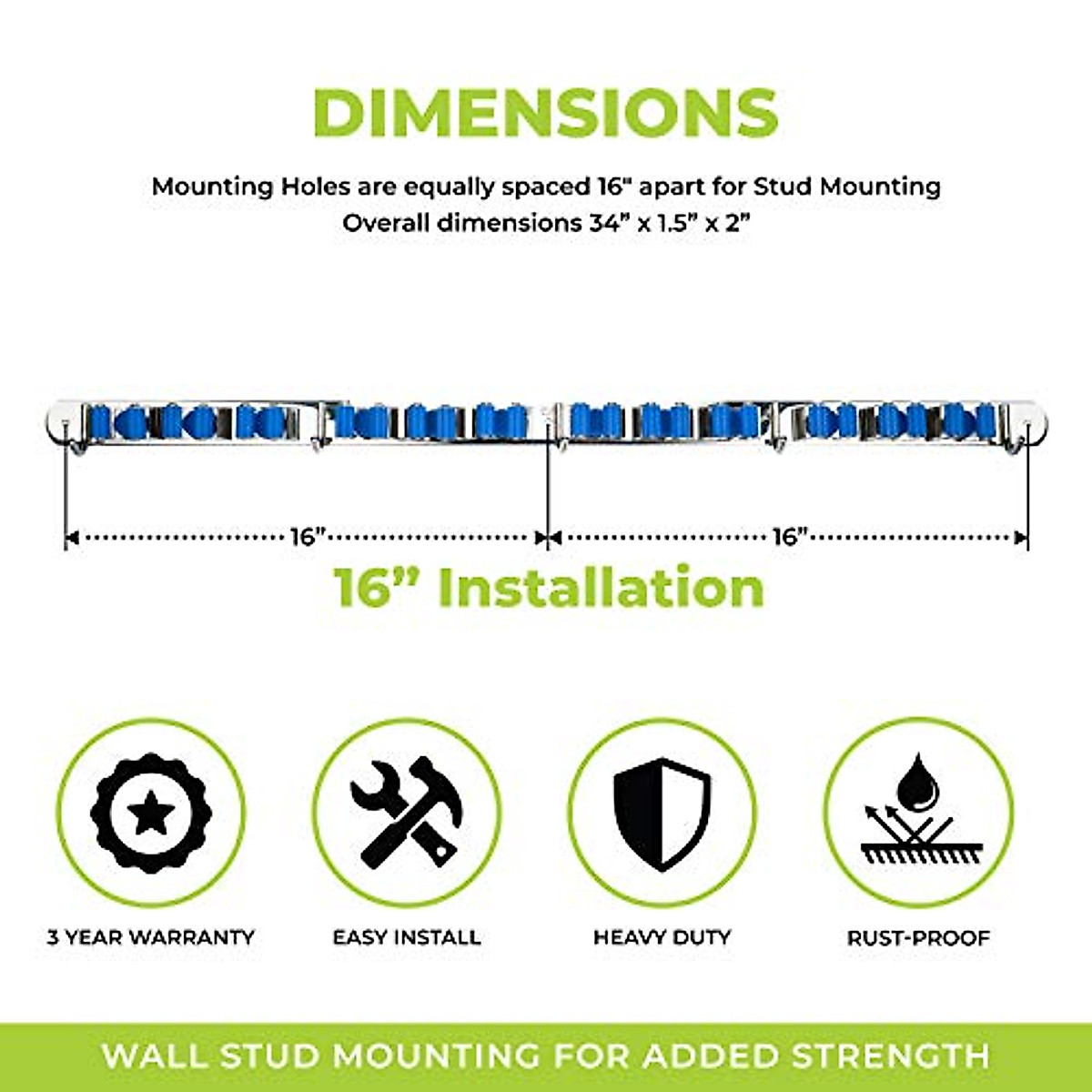 Tool Organizers and Storage 12 Slots and 6 Hooks Wall Mounted Garden Tool Rack, Garden Tool Organizer, Broom Holder Wall Mount, Garage Tool Organization and Storage, Industrial Steel Hooks N Holders