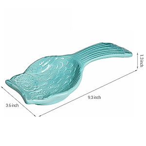 MyGift® Aqua Blue Ceramic Spoon Rest with Owl Design, Countertop Cooking Spoon and Ladle Holder