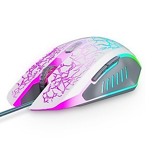 VersionTECH. Wired Gaming Mouse, Computer Mouse Ergonomic Mice with 7 LED Lights RGB Backlit, 6 Programmable Buttons, 4 Adjustable DPI for Laptop PC Gamer Desktop Chromebook Mac Games-White