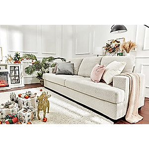 AMERLIFE 97inch Sofa, Deep Seat Sofa-Contemporary Chenille Sofa Couch, 3 Seater for Living Room-Oversized Beige Comfy