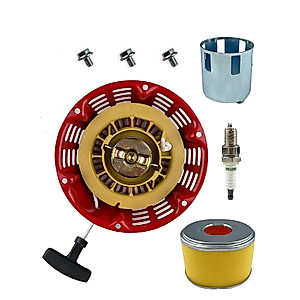 TURBOTUNITY GX390 Pull Recoil Starter with Pulley Cup for Honda 28400-ze3-w02zp 28400-ZE3-W01ZA an Air Filter Element Spark Plug for Predator 420cc 301cc 9 11 13 15 hp Engine Generators