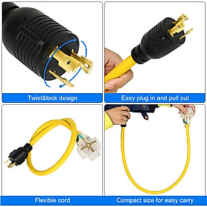 3FT NEMA L5-30P to (3) 5-15R, ZDHQLHJ Generator Power Extension Cord with LED Power Indicator, Heavy Duty 3 Prong 30 Amp L5-30P Male to 15 Amp 5-15R Female