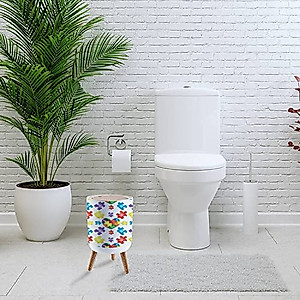 Trash Can with Lid Seamless with Colorful Jigsaw Puzzles and Heart on White Watercolor Wood Small Garbage Bin Waste Bin for Kitchen Bathroom Bedroom Press Cover Wastebasket 7L/1.8 Gallon