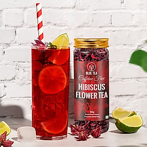 BLUE TEA - Hibiscus Flower Herbal Tea - 1.76 Oz (Pack of 2) | PRIME SAVING DAY | SKIN GLOW ENHANCING TEA | Flower Based - Non-Bitter - Caffeine Free - Tangy Flavor - GMO - Free - Natural Ingredients | Food Grade Pet Jar