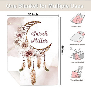 Tribal Moon Dream Catcher Brown Personalized Baby Blanket for Girl Boy Soft Warm Newborn Throw Naps Swaddle Custom Blanket 30X40 in