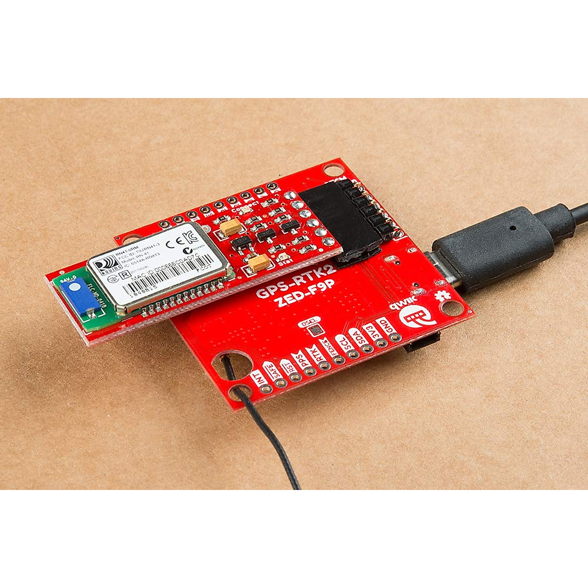 SparkFun GPS-RTK2 Board - ZED-F9P (Qwiic) High-Precision Breakout No Soldering Required Breadboardable Contains a Rechargeable Backup Battery Allowing a Warm-Start decreasing time-to-First-fix