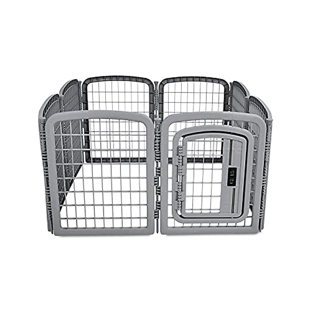 Amazon Basics 8-Panel Octagonal Plastic Pet Pen Fence Enclosure With Gate, 59 x 58 x 28 Inches, Grey