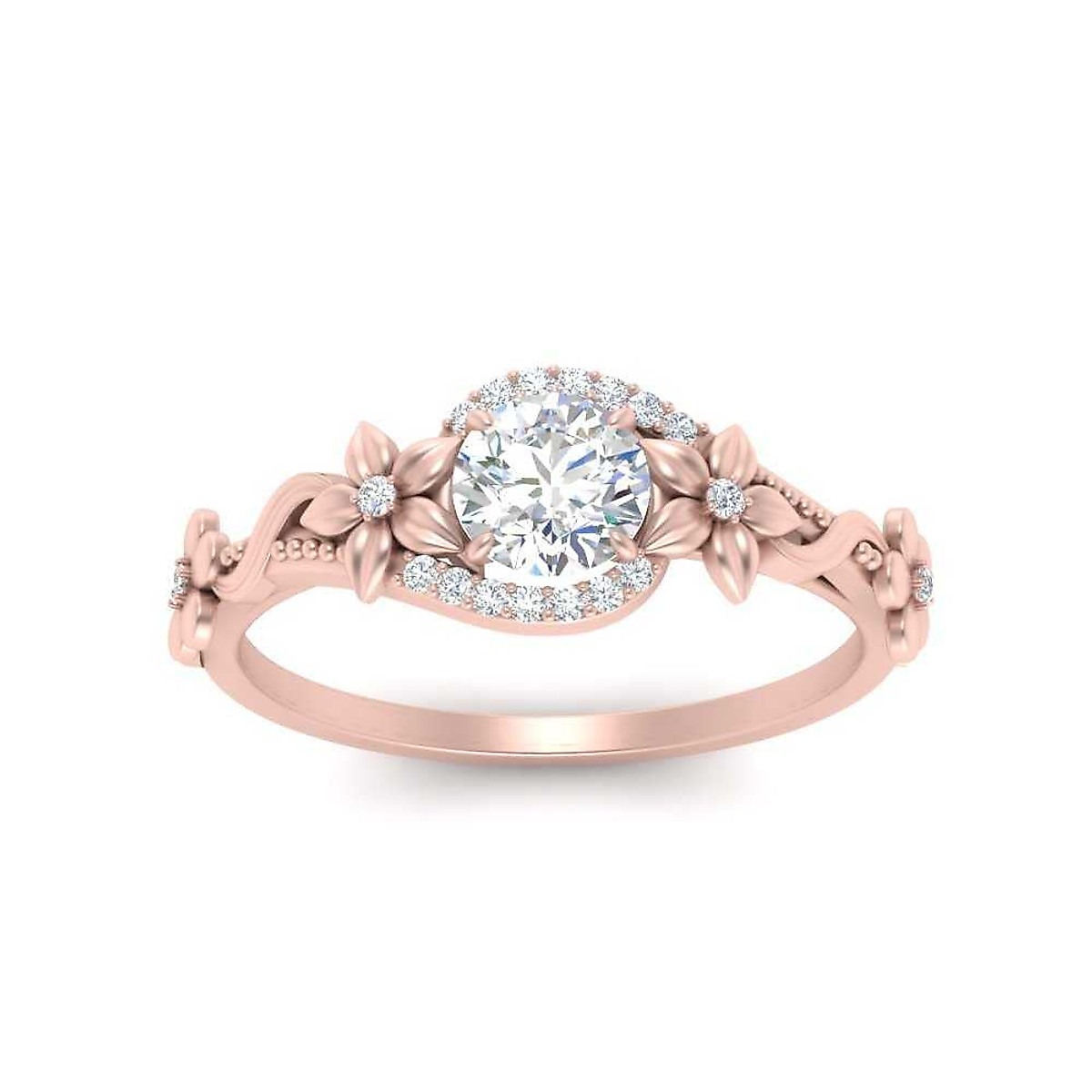 SISGEM 10K 14K 18K Solid Gold Floral Twisted Engagement Rings for Women,1.09 Carat(cttw) Round Cut Moissanite Rings Twist Shank Wedding Engagement Anniversary Promise Bridal Bands with Engraved Name (14K Gold)