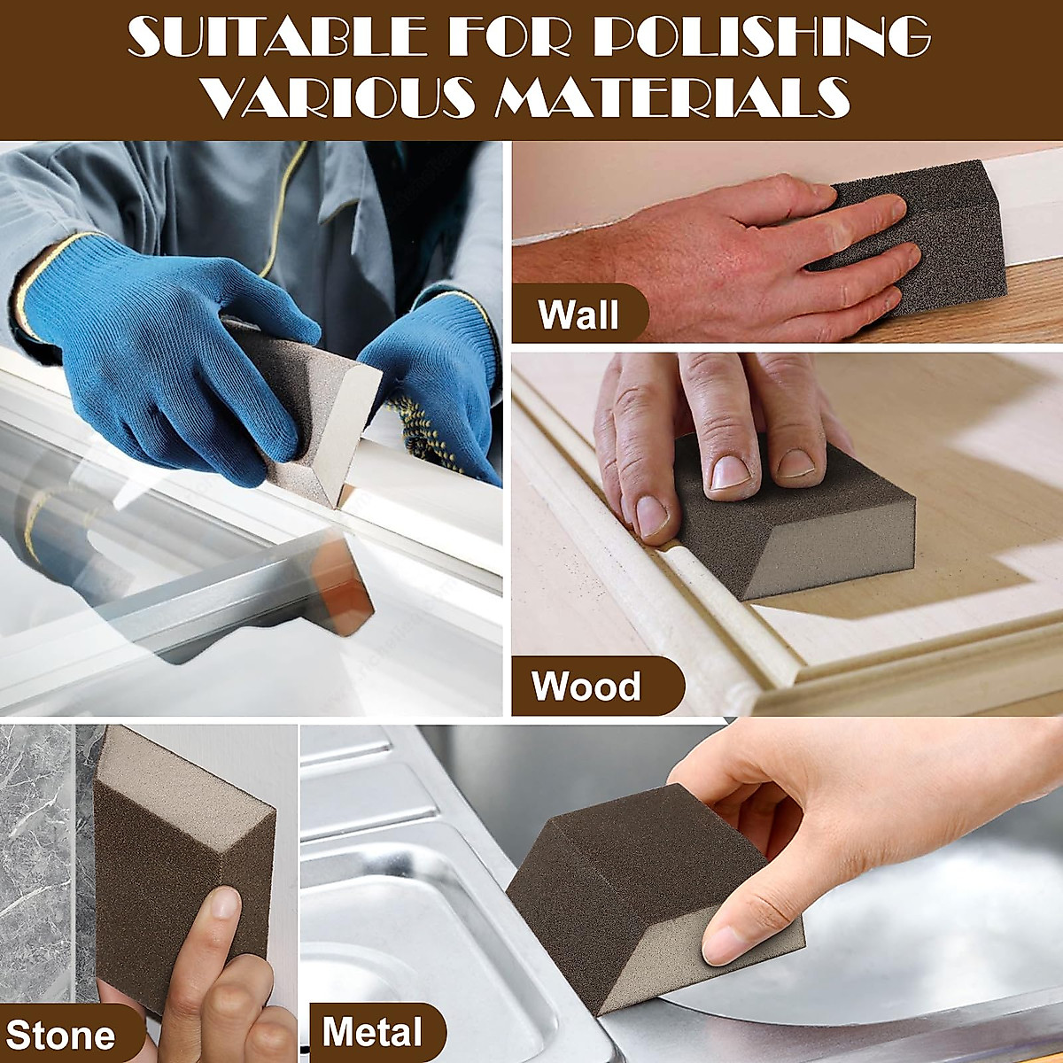 180 Grit Angled Sanding Blocks, Jamiikury Fine Sponge Sand Block Washable and Reusable, Wet & Dry Sandpaper Block for Wood Metal Drywall and Furniture Paint - Pack of 8