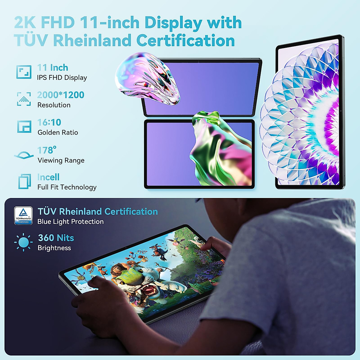 Headwolf 11 Inch Android Tablet, HPad3 Ultra 24GB RAM + 256GB ROM (TF 2TB) TÜV FHD 2K Display 2.2Ghz Octa Core G99 Gaming Tablet, 8MP+25MP Camera, 8500mAh Battery Fast Charge, 2.4G/5G WiFi+4G LTE