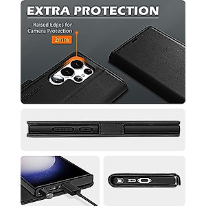 SHIELDON Wallet Case for Galaxy S23 Ultra 5G, Genuine Leather Case Kickstand RFID Blocking Credit Card Holder Shockproof Protection Magnetic Cover Compatible with Galaxy S23 Ultra 6.8" 2023 - Black