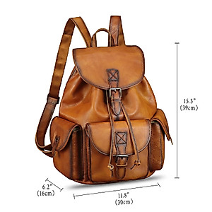 IVTG Genuine Leather Backpack for Men and Women Vintage Real Leather Knapsack Purse Rucksack Fashion Daypack High Capacity (Brown)