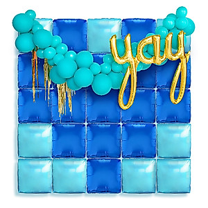 25pcs 19'' Blue Wall Balloon Light Blue Double Sided Square Aluminum Foil Balloons for Birthday Party Anniversary Celebration Graduation Bachelorette Party Bar Mitzvah Party Decoration Supplies