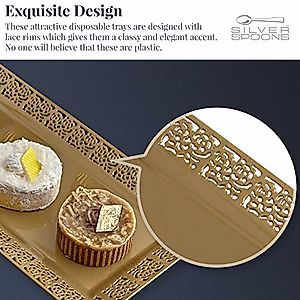Silver Spoons DISPOSABLE LACE TRAYS | for Upscale Wedding & Dining | 6 pc | Gold | 14' x 7 . 5'