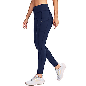 G Gradual Women's Fleece Lined Winter Leggings with Pockets Water Resistant High Waisted Thermal Warm Pants Running Hiking(Navy,S)