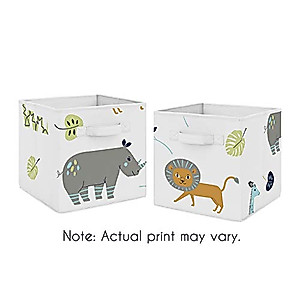 Sweet Jojo Designs Safari Animals Foldable Fabric Storage Cube Bins Boxes Organizer Toys Kids Baby Childrens - Set of 2 - Turquoise and Navy Blue Mod Jungle Lion Monkey Giraffe