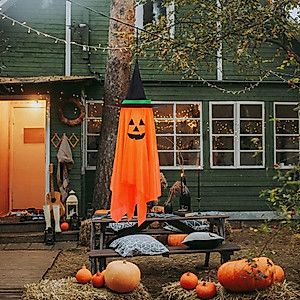 CROOT Halloween Decorations,2 Pack Orange Pumpkins Wizard Hat Outdoor Halloween Decorations, Halloween Orange Ornaments Party Decor for Fall Home Garden Tree Porch Lawn Window