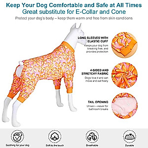 LovinPet Dog Pajamas Pitbull Sized Dog - Anti Licking, Wound Care Post Surgery Dogs Pajamas, Lightweight Stretchy Skin-Friendly Fabric, Orange Daisy Print,Use for Travel, Parties, and Home,Orange XXL