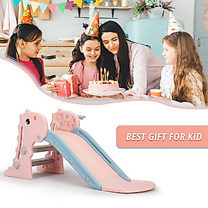 3 in 1 Freestanding Toddler Slide, Afaris Indoor Outdoor Playground with Basketball Hoop and Ball for Kids Boys Girls Under 3 Years, Pink