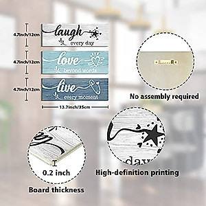Creoate Blue Wall Art 3 Pieces Live Love Laugh Sign Family Wall Decor, Inspirational Rustic Wood Home Sign Wall Hanging Decorative for Living Room Bedroom, Small