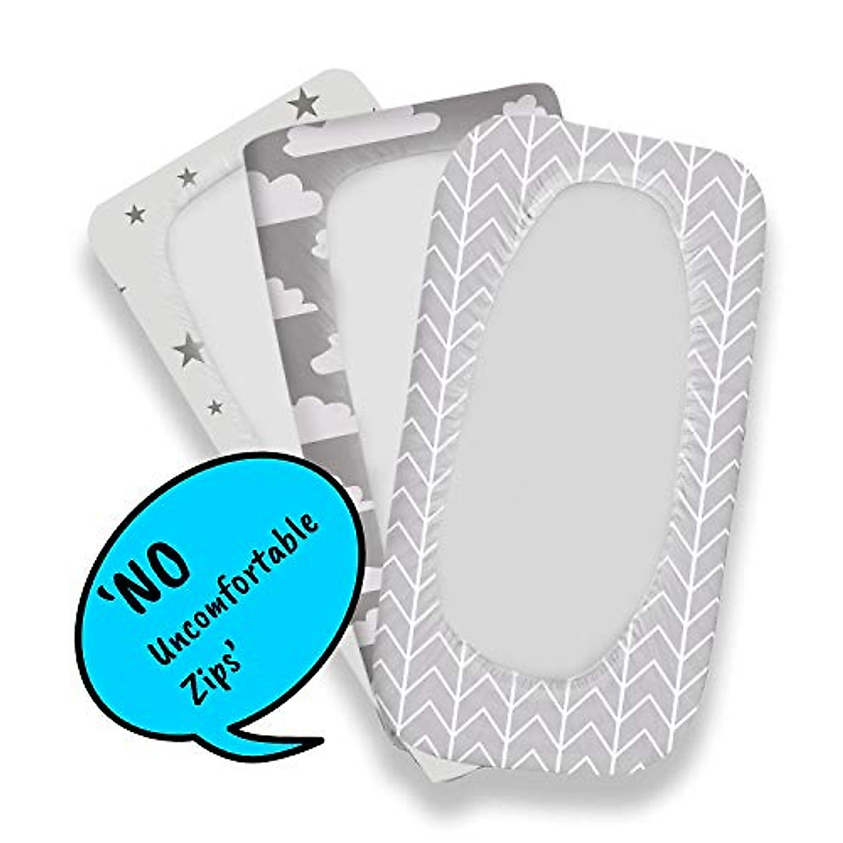 Bear's Little Fish 3-Pack of Moses Basket Sheets |100% Hypoallergenic Jersey Cotton |Gender Neutral Grey and White for Baby boy or Girl |Fitted Crib Sheets for Oval, Hourglass and Rectangular Mattress