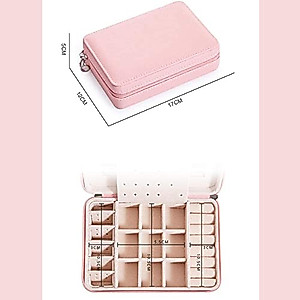 AN207 Portable Pu Simple Ear Stud Jewlery Box Zipper Earrings Ring Necklace Multi-Functional Jewelry Box Small Jewelry (Color : Pink)