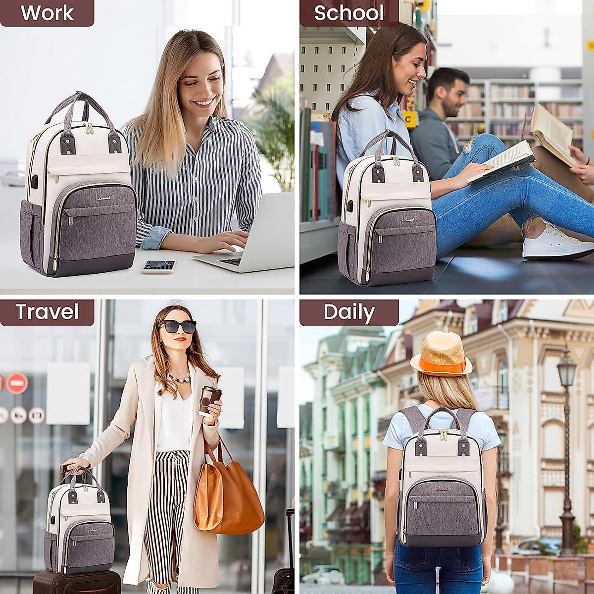 LOVEVOOK Backpack Purse for Women, Fits 15.6 Inch Laptop Backpack, Fashion Travel Work Anti-theft Bag, Business Compute