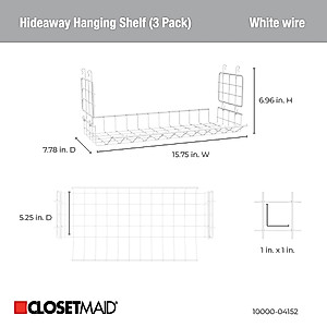 ClosetMaid Hideaway Behind-the-Hangers Hanging Wire Shelf for Closets, Pantries, Laundry Rooms (3-Pack)