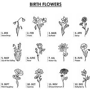 MignonandMignon Silver Custom Birthstone Necklace Birth Flower Name Personalized Gift for Her Bar Name Necklace for Mom Mothers Day Gift Floral Jewelry Handmade Jewelry -8N-FLBS-S