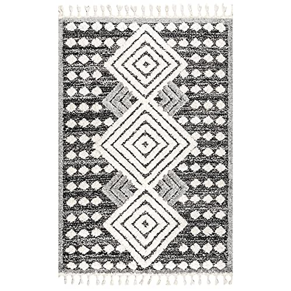 nuLOOM Saveah High Low Soft Shaggy Moroccan Diamond Tassel Area Rug, 4x6, Grey