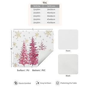 Coffee Mat for Counter, Pink Christmas Xmas Tree Golden Snowflake Absorbent Hide Stain Coffee Bar Mat, Non-slip Coffee Bar Accessories Kitchen Drying Mat Fit Under Coffee Maker Espresso Machine