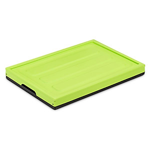 Glad Collapsible Storage Bin with Lid - 48L Foldable Plastic Box for Garage, Car Trunk, and Organization - Stackable Lidded Container with Handles, Green