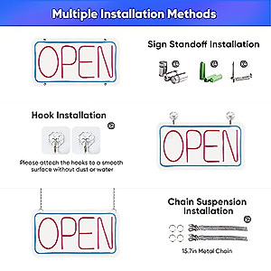 KANAYA 20 Inch Open Sign, LED Open Signs for Business Dimmable, Bright Neon Open Sign Window Storefront for Restaurant Hotel Salon Bar Cafe Office, Power Adapter Included (Red&Blue/Horizontal)